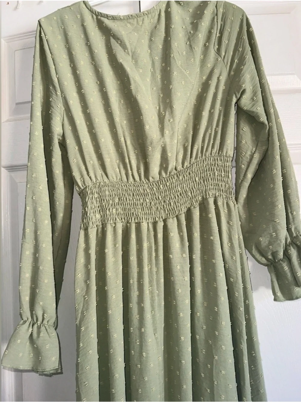 Dresses | Sage Green Long Sleeve Smocked Waist Maxi Dress | Poshmark